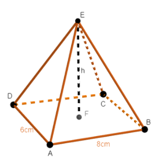 The diagram shows a right rectangular pyramid. If the volume of the ...