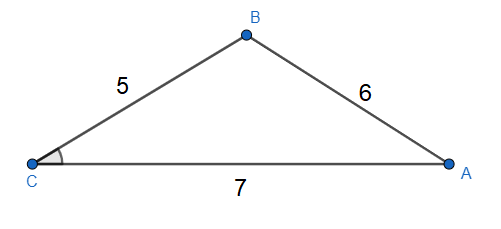 How do you solve the triangles when the sides of $a=5,b=7,c=6$. Find ...