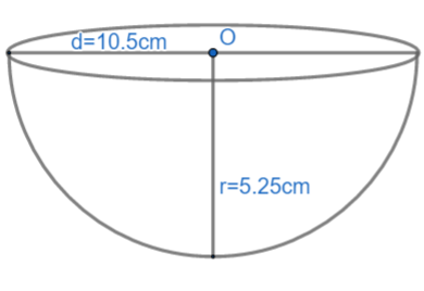 A hemispherical bowl made of brass has an inner diameter of 10.5cm ...