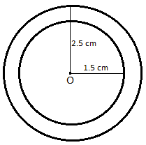 Draw three concentric circles of radii 1.5 centimeter, 2.5 centimeter ...