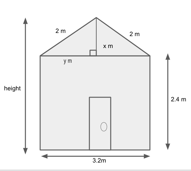 The diagram shows the side view of a shed. Calculate the height of the ...