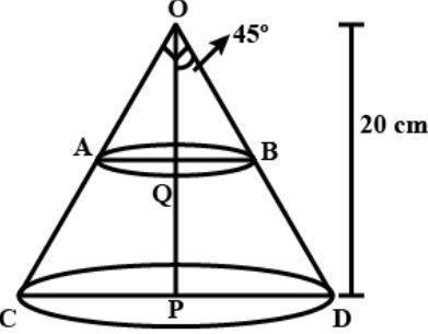 A metallic right circular cone 20cm high and whose vertical angle is ...