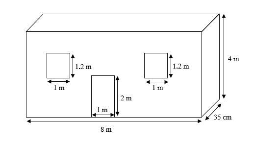 The length of a wall is 8 m and its height is 4 m. The wall is 35 cm ...
