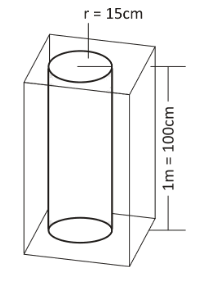 A cylindrical hole of diameter $ 30\\;cm $ is bored through a cubical ...