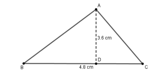 What is the area of a triangle with the base $4.8cm$ and height $3.6cm$