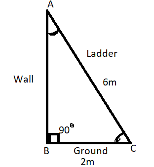 A ladder of length 6m leans against a vertical wall so that the base of ...