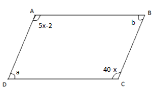 Two opposite angles of a parallelogram are ${\\left( {5x - 2} \\right ...