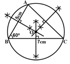 Construct the circumcircle of the triangle ABC in which AB=$5cm$, BC ...