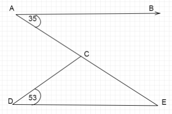 In figure, \\[AB\\parallel DE\\] , \\[\\angle BAC = {35^ \\circ },\\angle CDE = {53^ \\circ ...