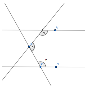 In the figure below, AA’ is parallel to CC’. The measure w of $\\angle ...