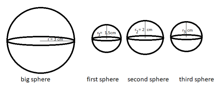 A spherical ball of radius 3 cm is melted and recast into three ...