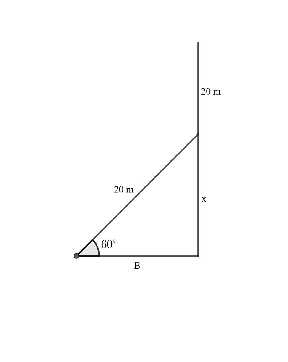 A ladder 20 meters long reaches a point 20 meters below the top of the ...