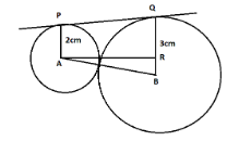 The circles of radii 2 and 3 cm touch each other externally. The length ...